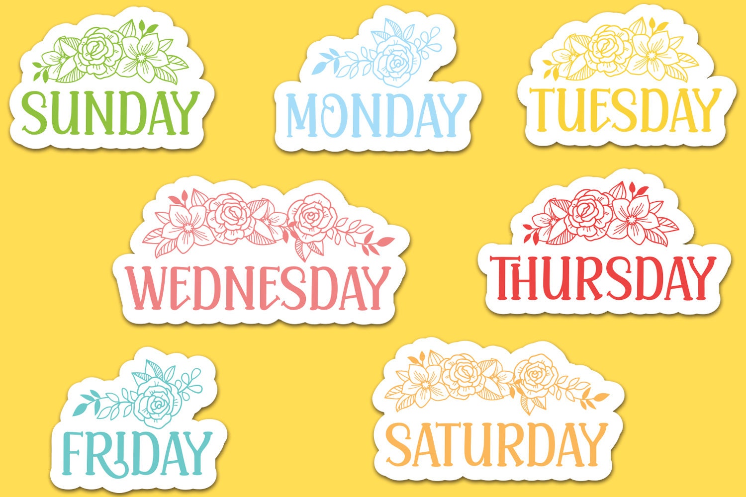 Doodle and Text Stickers Cute Sticker Bundle Weekday Sticker - Etsy