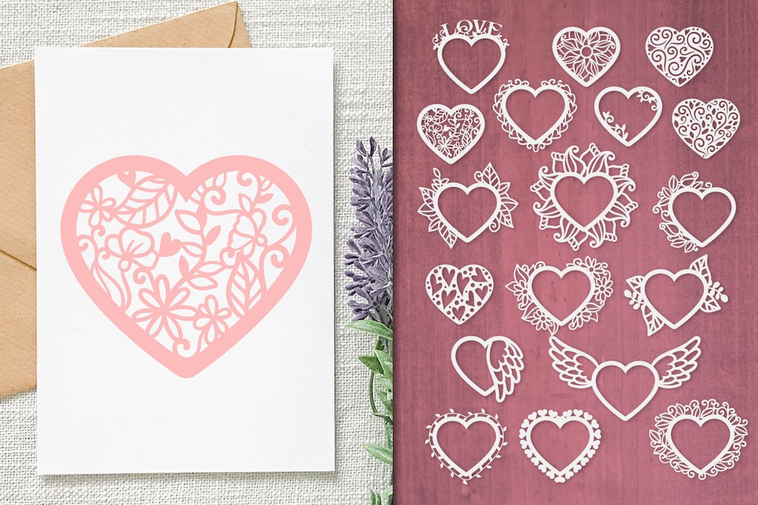 Laser Cut Heart Bundle, Papercut Heart SVG Bundle, Love Laser Cut SVG ...