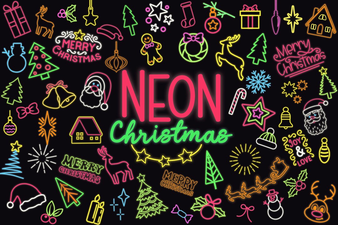 Christmas Neon Bundle, Christmas Clipart Bundle, Neon Christmas Light ...