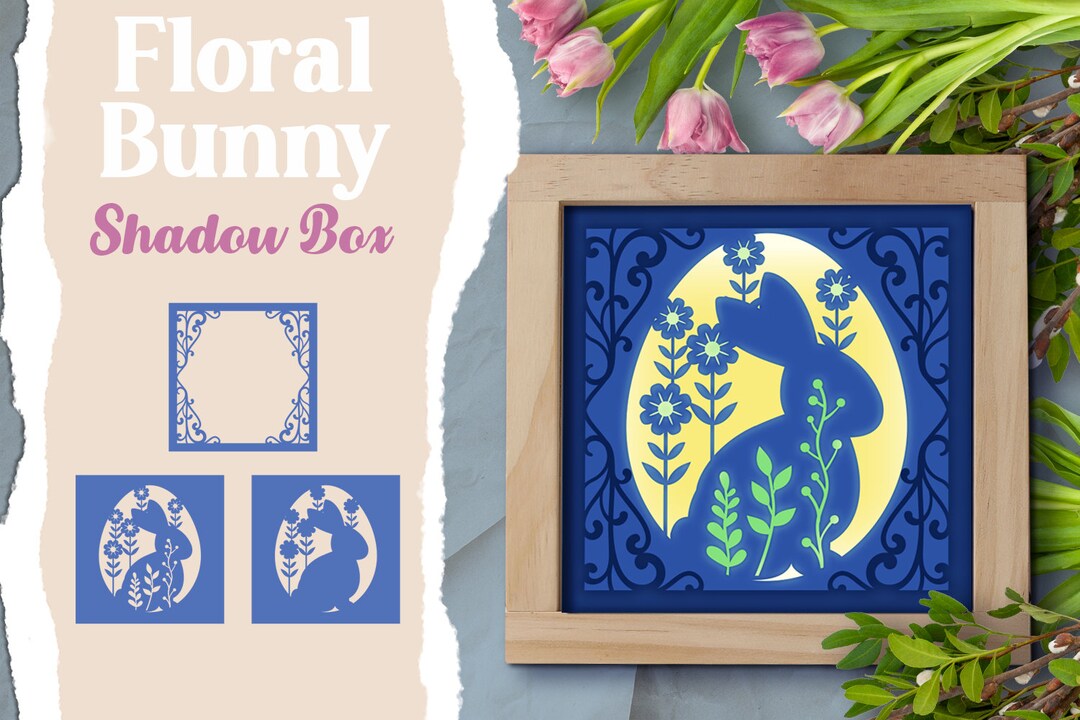 Easter Floral Bunny Shadow Box, Flowers Shadow Box, Rabbit Shadow Box ...