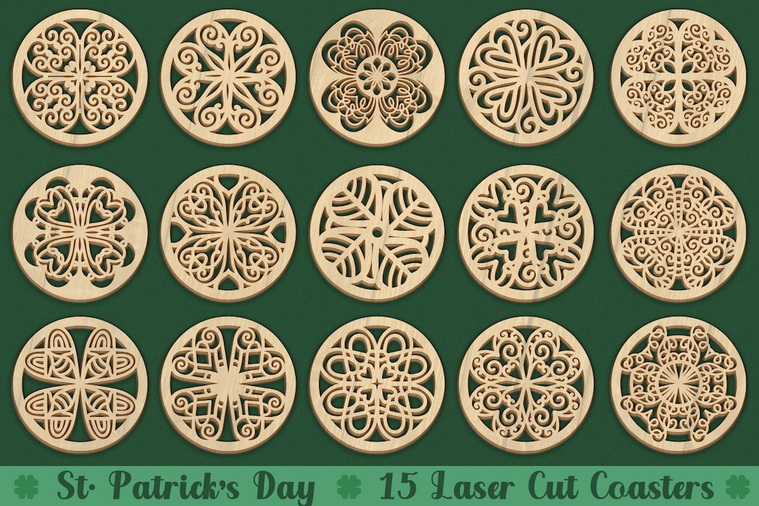 St Patricks Laser Cut Coasters, Laser Cut SVG Bundle, Shamrock Laser ...
