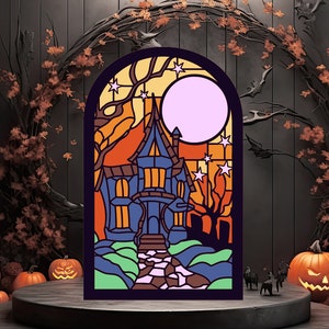 Stained Glass Halloween, Layered Halloween SVG, Stained Glass Panel ...