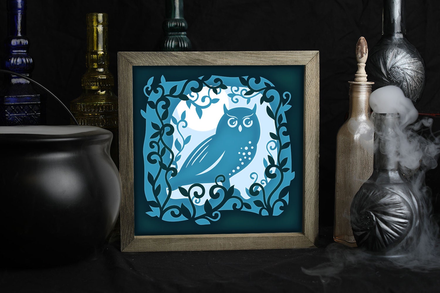 Owl Shadow Box SVG Forest SVG Scene Owl Light Box Celestial - Etsy UK