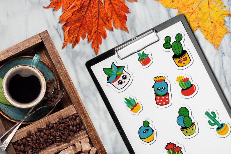Cactus Sticker Pack Cute Cacti Characters PNG Succulent - Etsy