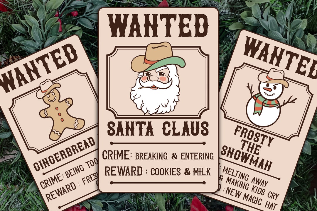 Western Christmas Wanted Poster SVG: Santa, Snowman, Gingerbread ...