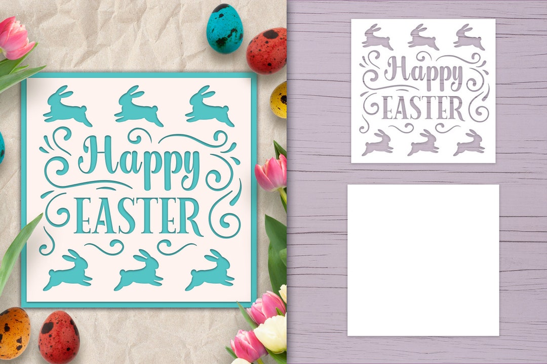 Happy Easter Papercut Card SVG, Layered Card With Bunnies, Laser Cut ...