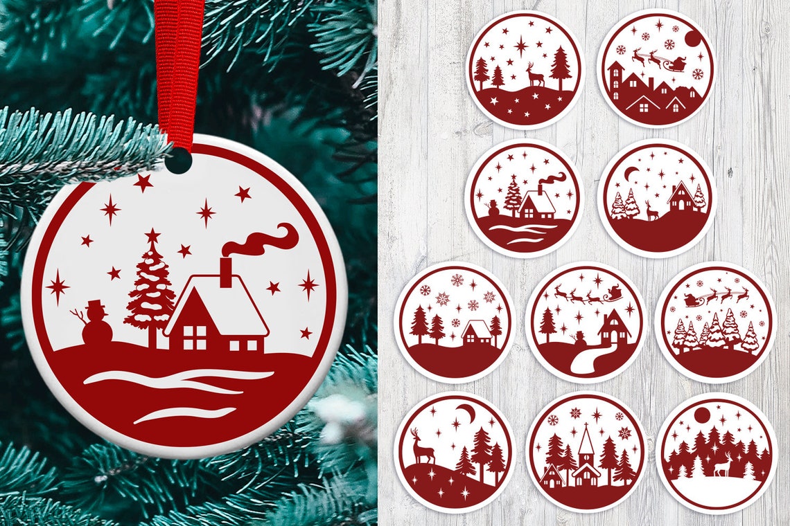 Round Christmas Scene Bundle Round Santa With Sleigh Round - Etsy