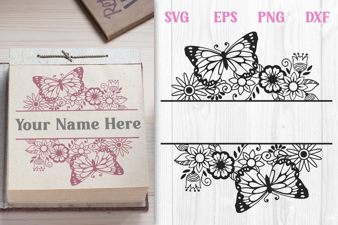 Floral Monogram With Butterflies SVG, Butterflies Split Monogram SVG ...