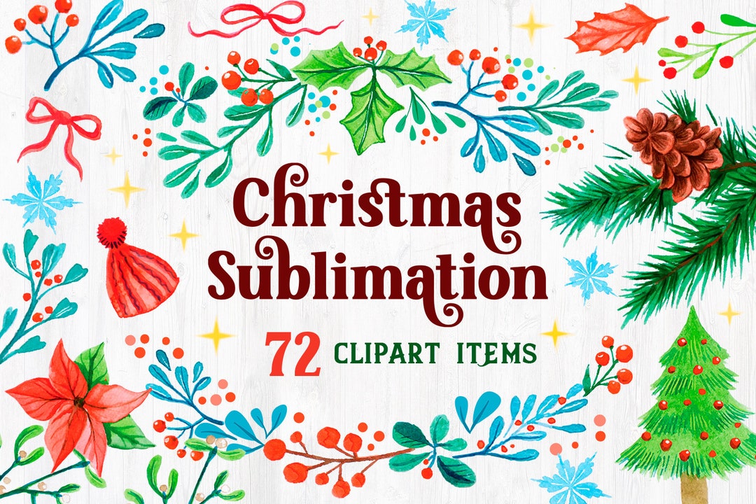 Christmas Watercolor Clipart Bundle, Christmas Sublimation PNG, Fir ...