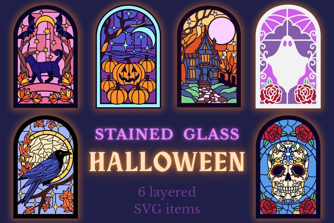 Halloween Stained Glass SVG Bundle: Laser Cut Files for Glowforge - Etsy