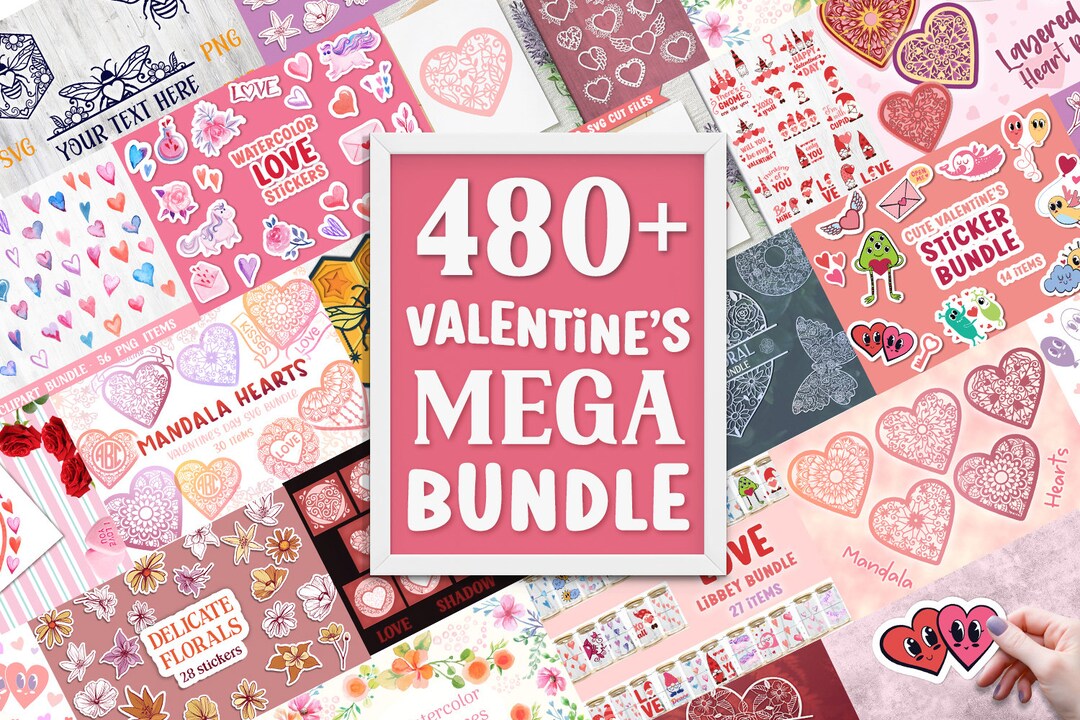 Mega paquete de San Valentín, paquete SVG de San Valentín, 480 ...
