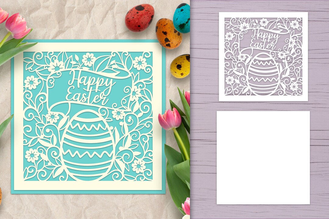 Happy Easter Papercut Card SVG, Layered Card With Egg and Flowers ...
