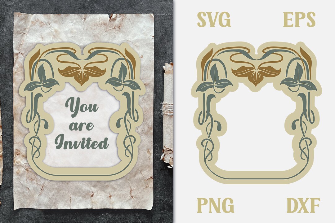 Vintage Floral Frame SVG, Art Nouveau Frame, Vintage Frame PNG, Leaves ...