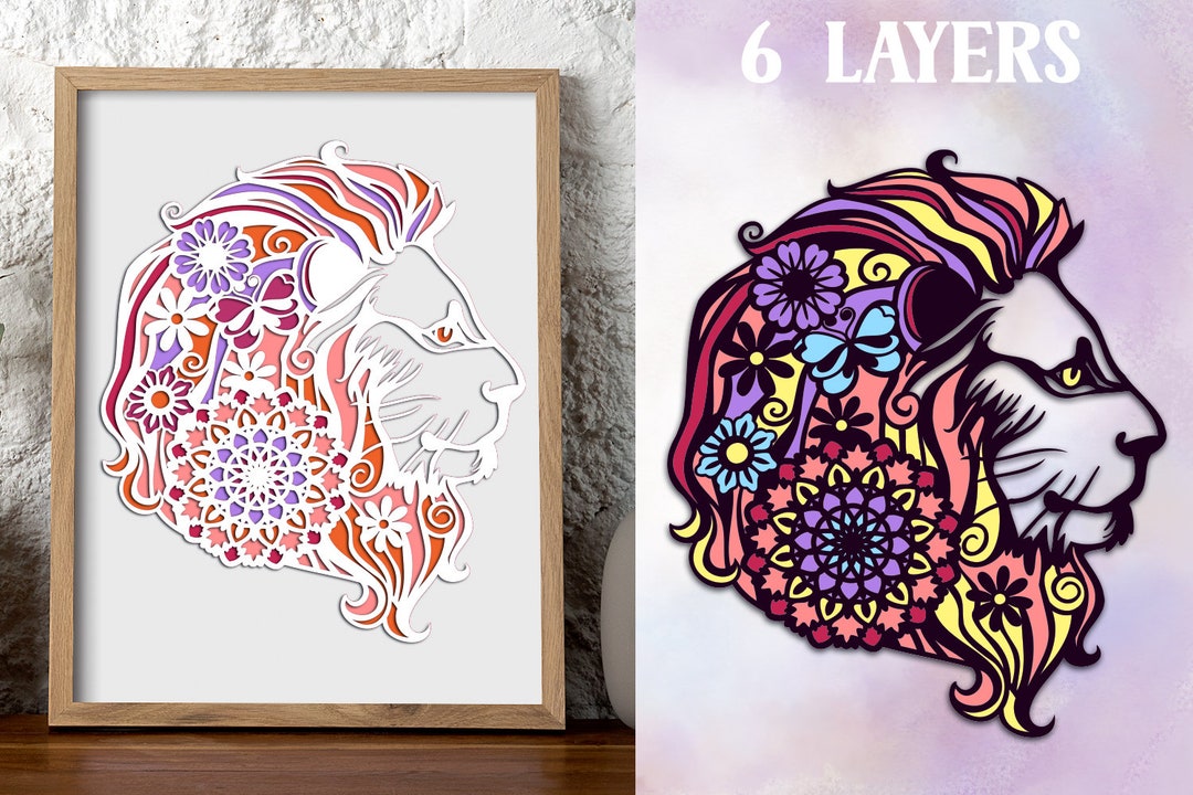 Layered Mandala Lion SVG, Laser Cut Floral Lion, 3D Floral Lion SVG ...