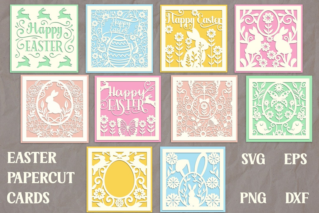 Easter Papercut Cards SVG Bundle, Layered 3D Cards, Laser Cut Easter ...