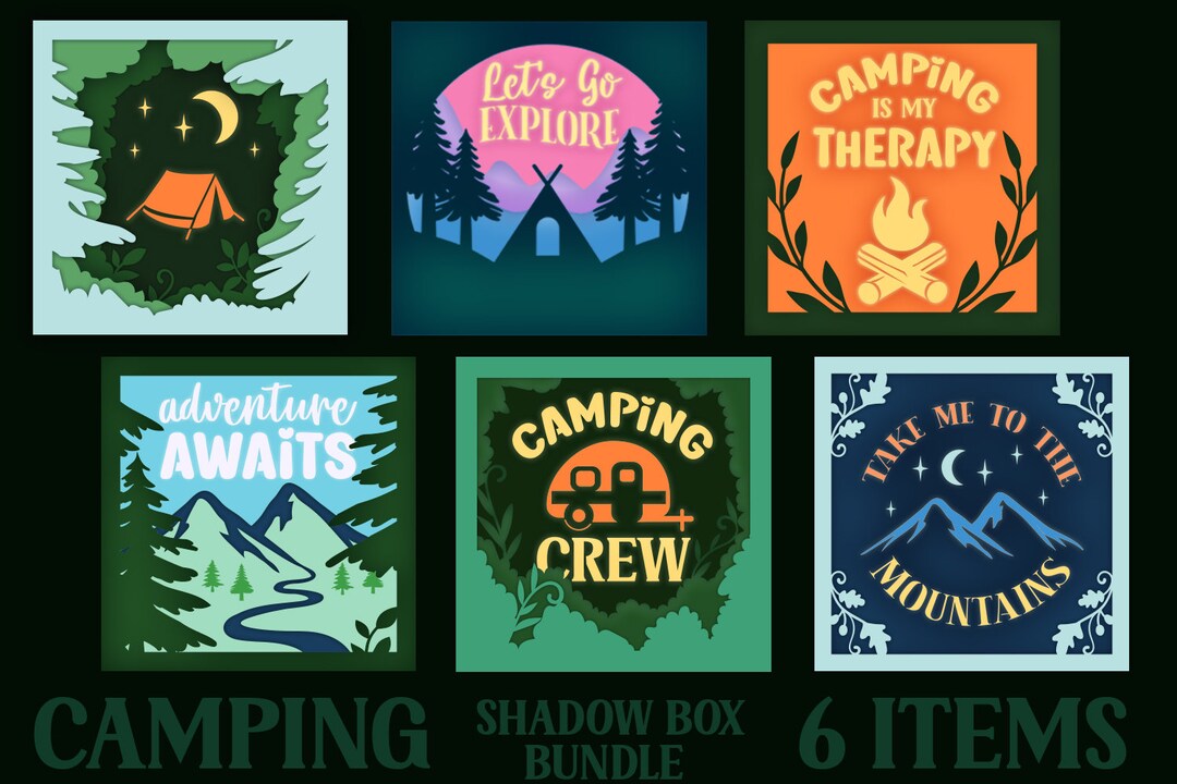 Camping Shadow Box Bundle, Camping is My Therapy SVG, Adventure Awaits ...