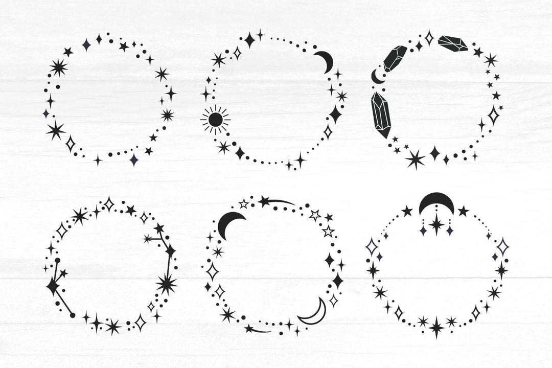 Celestial Star & Crystal Frames SVG Bundle: Mystical Lunar Design ...