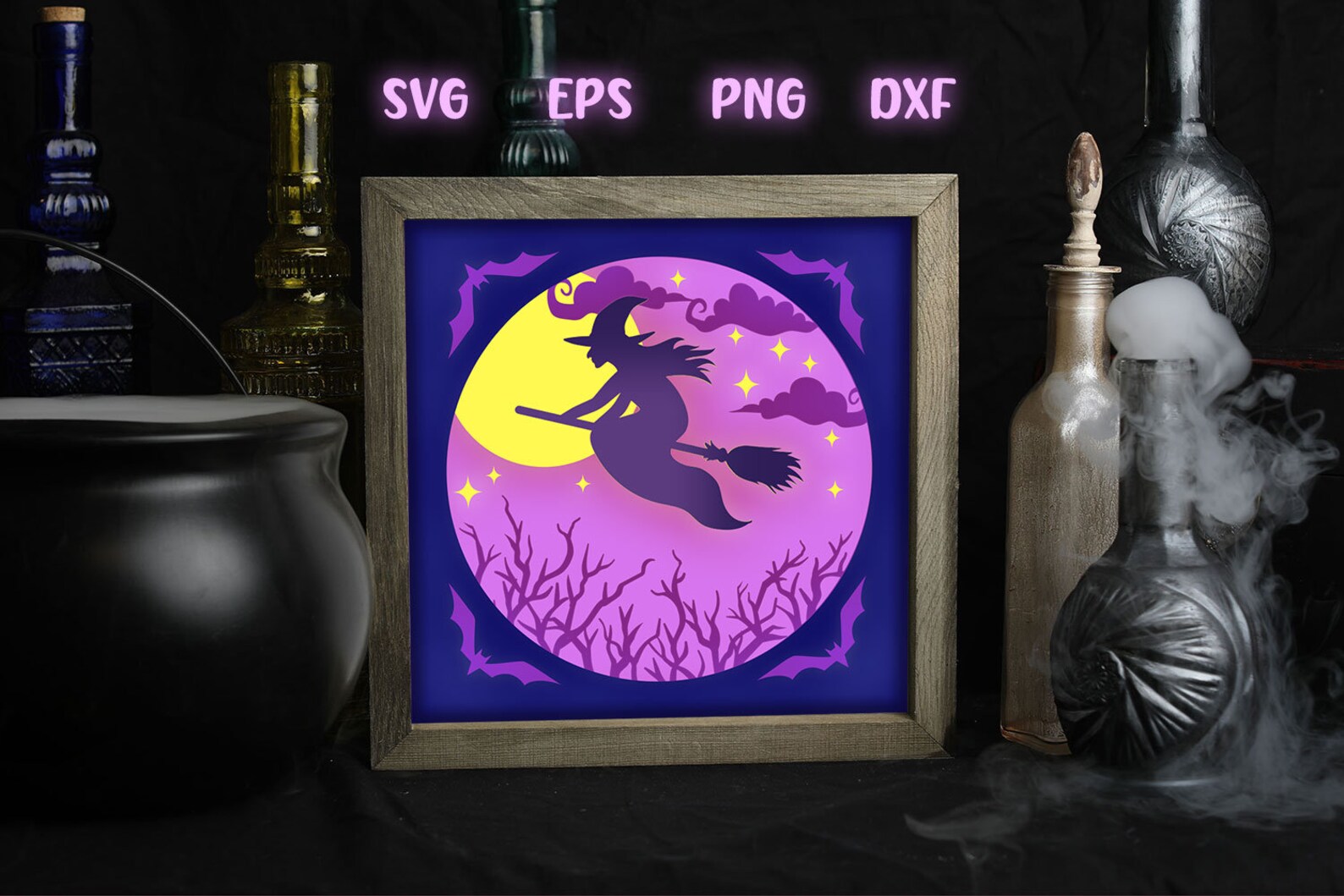 Witch Shadow Box SVG Halloween 3D Shadow Box Paper Cutting | Etsy