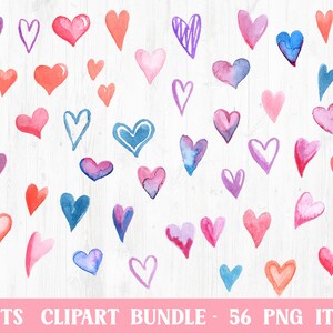 Watercolor Hearts Clipart Bundle, Love Clipart PNG, Watercolor Clipart PNG Bundle, Valentines ...