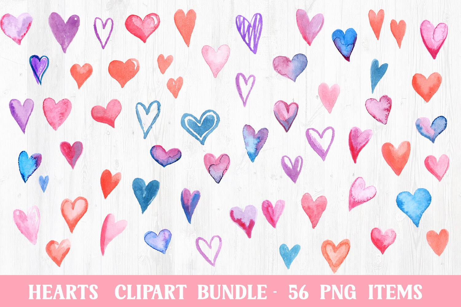 Watercolor Hearts Clipart Bundle, Love Clipart PNG, Watercolor Clipart ...