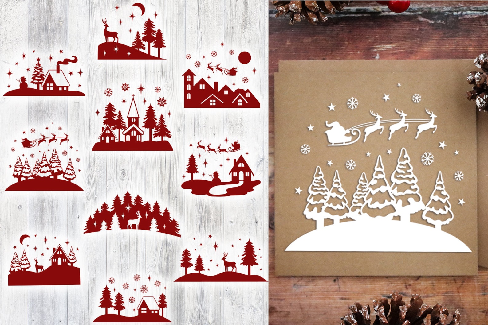 Christmas Scene Bundle Christmas Scene With Trees Santa With - Etsy