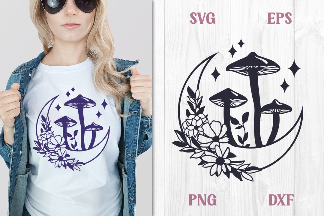 Mushroom Floral Moon SVG, Moon SVG, Floral Moon Design, Witchy Svg ...