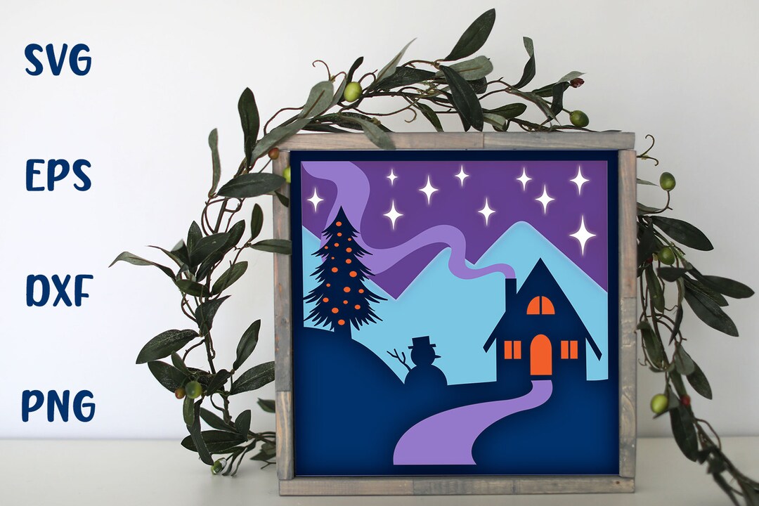 Winter Scene Shadow Box SVG | Layered Christmas Light Box | Christmas ...