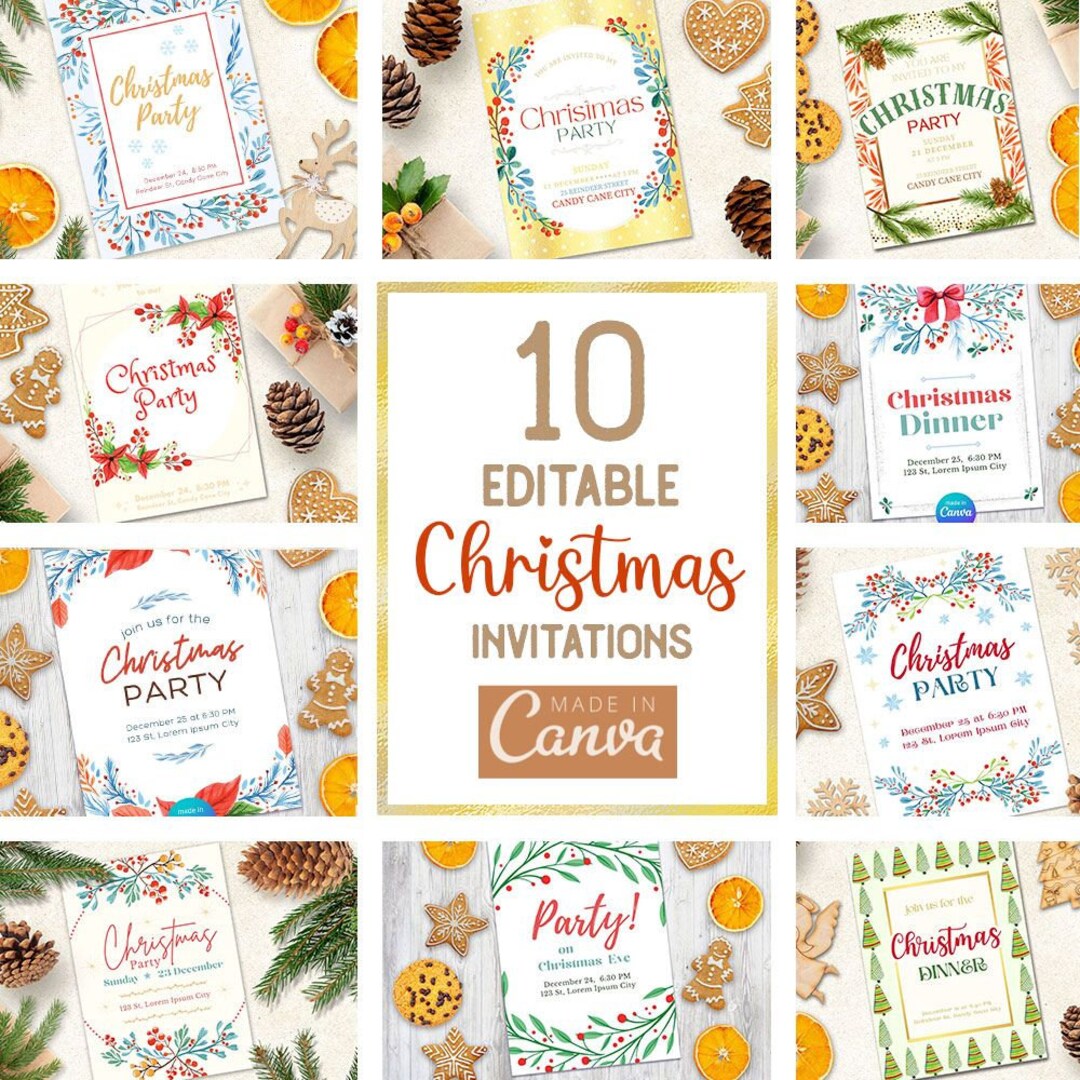 Christmas Editable Invitations, Christmas Cards Template, Christmas ...