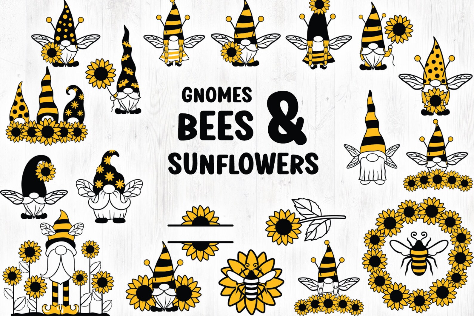 Gnomes and Sunflowers SVG Bundle Sunflower SVG Bee SVG - Etsy
