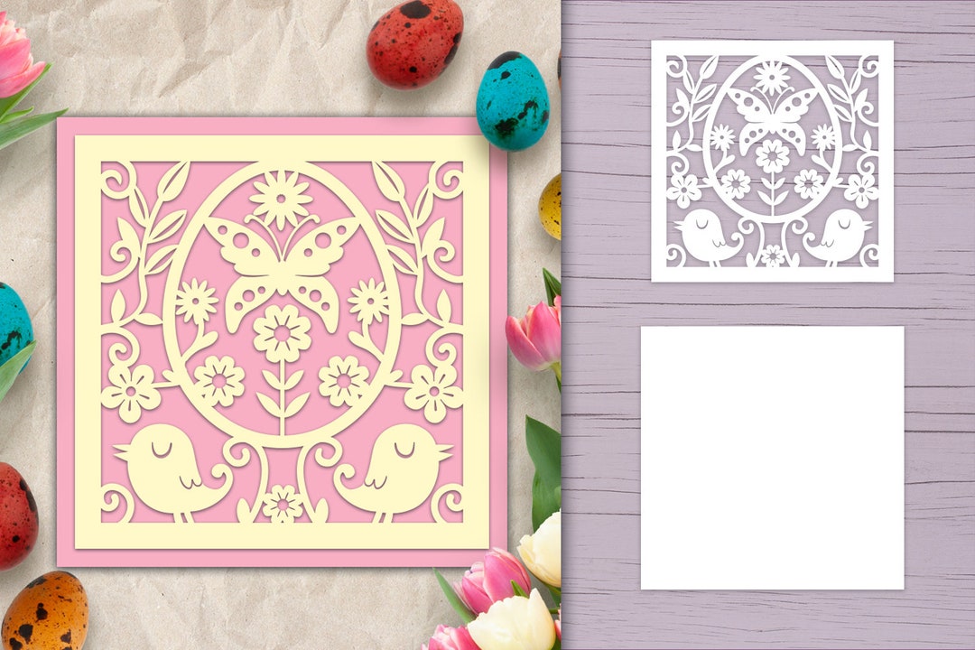 Easter Papercut Card SVG, Layered 3D Card With Bird and Butterfly ...