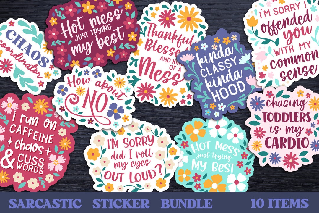 Sarcastic Sticker Bundle, Sarcastic Floral Stickers, Funny Quotes ...