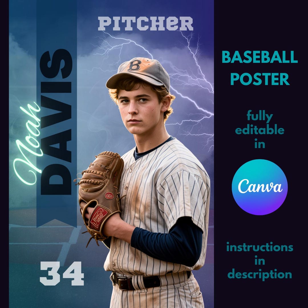 Baseball Poster Sign Template, Canva Editable Baseball Background ...