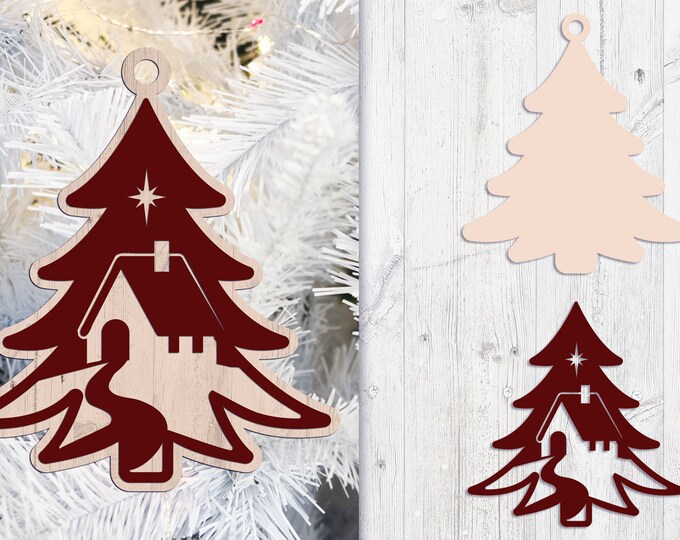 Christmas Scene SVG Laser Cut, Christmas Layered Cut File, Layered ...