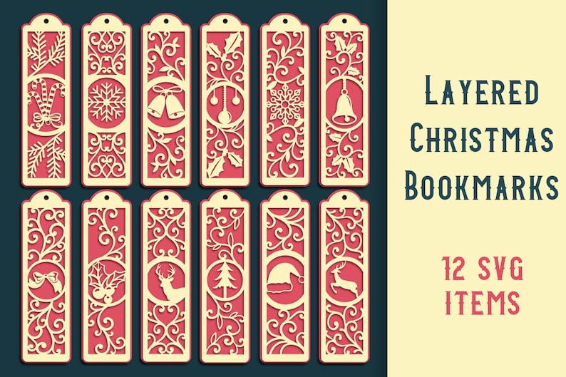 Layered Christmas Bookmarks SVG Bundle, 3D Papercut (digital Download ...