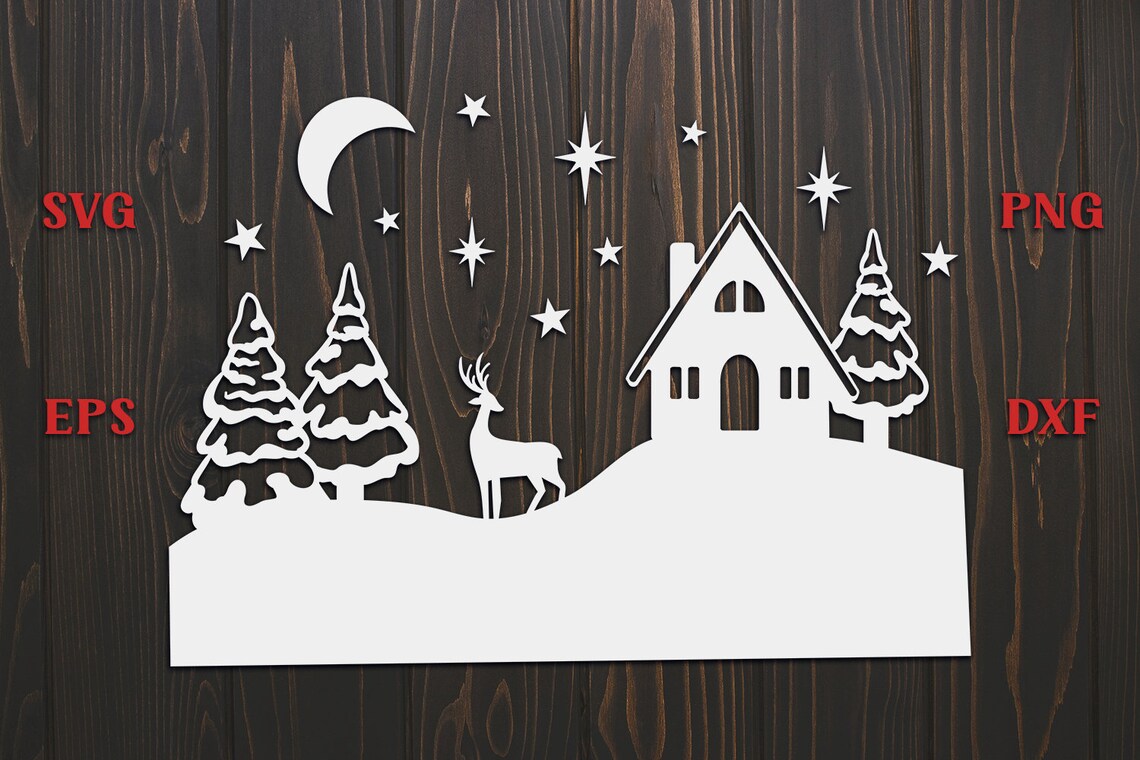 Christmas SVG Scene Christmas Scene With Cottage Winter SVG - Etsy