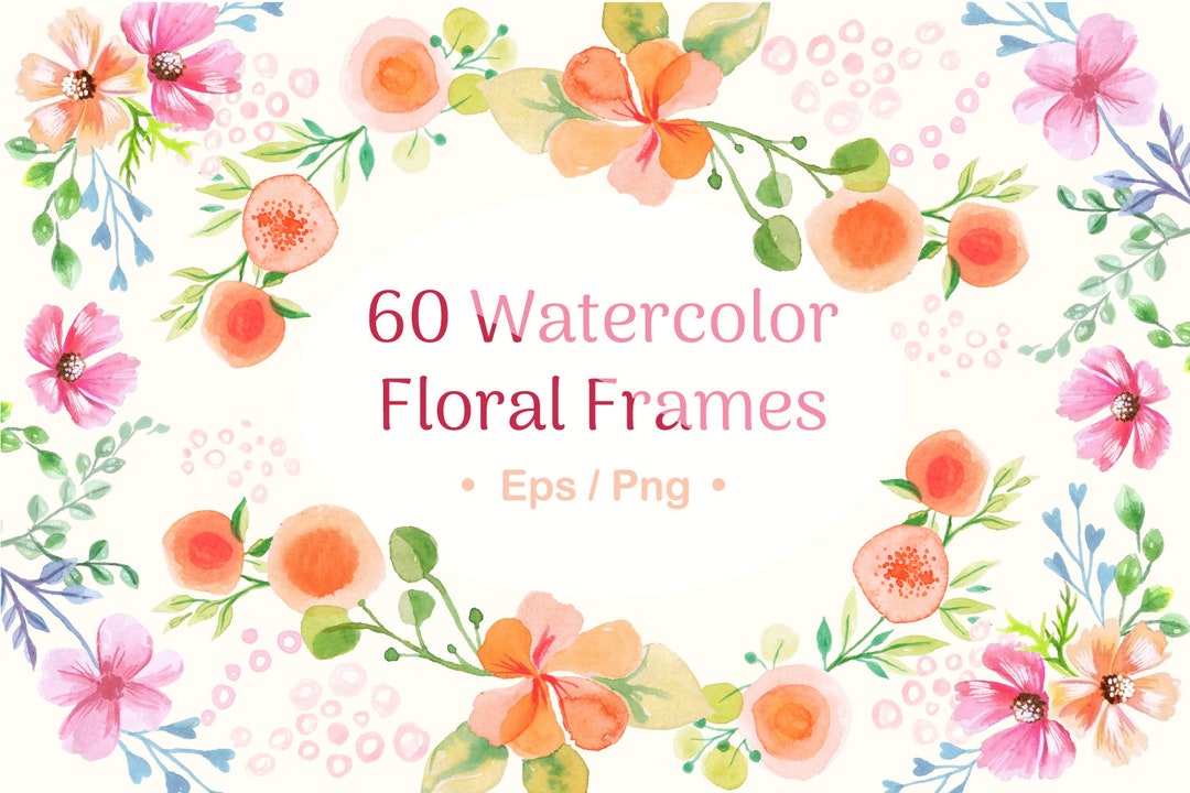 Watercolor Floral Frames Bundle, Wedding Floral Frames, Watercolor ...