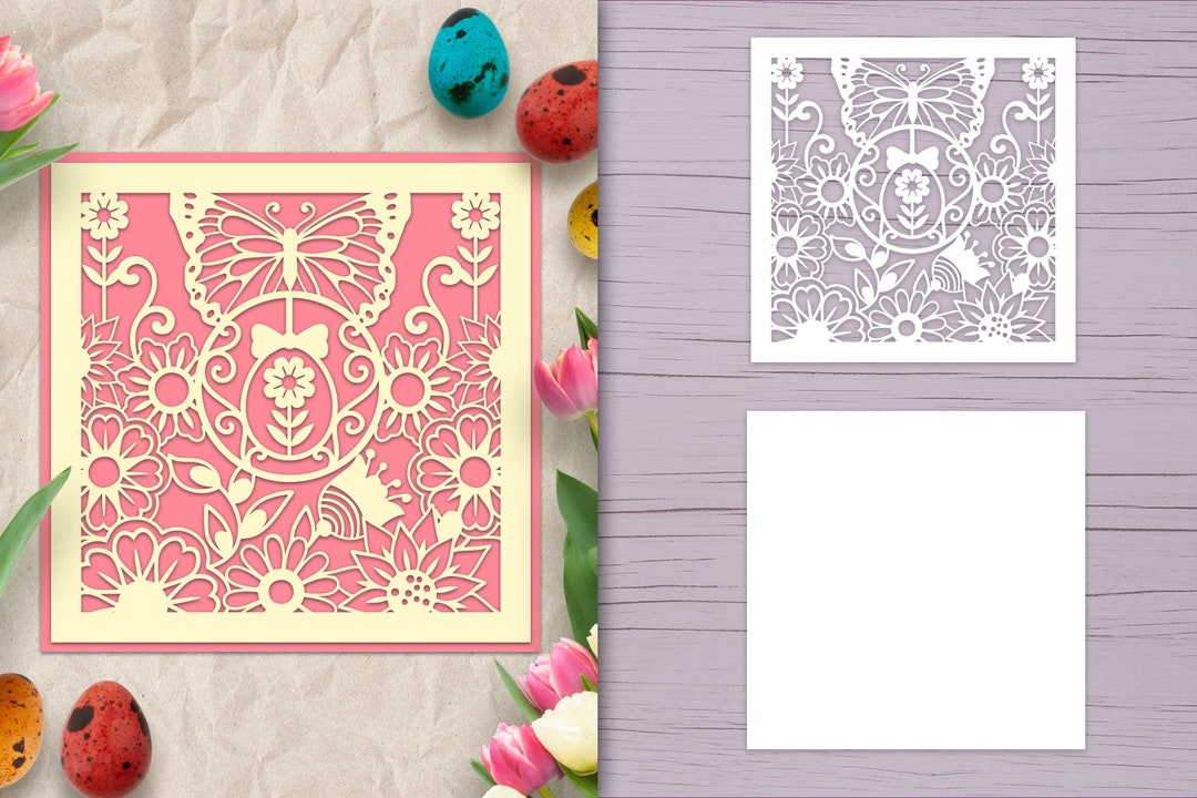 Easter Papercut Card SVG, Layered Card With Butterfly and Flowers ...