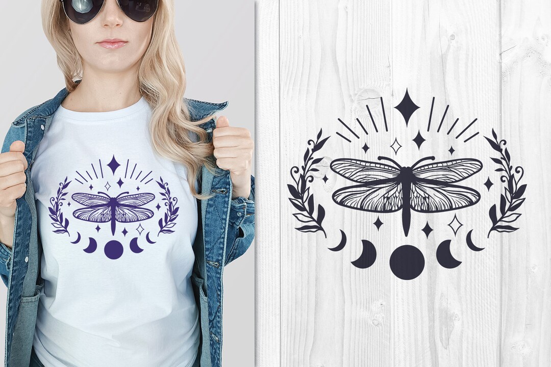Celestial Dragonfly SVG, Witchy Moon Phases, Floral Stars (digital ...