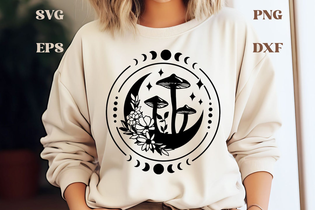 Mushroom Floral Moon SVG, Celestial SVG, Crescent Moon SVG, Witchy Svg ...