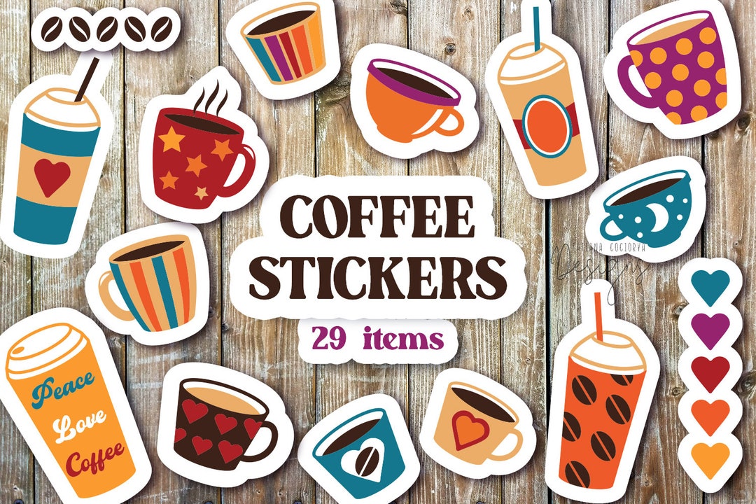 Coffee Sticker PNG Bundle, Digital Sticker PNG, Coffee Mugs Stickers ...