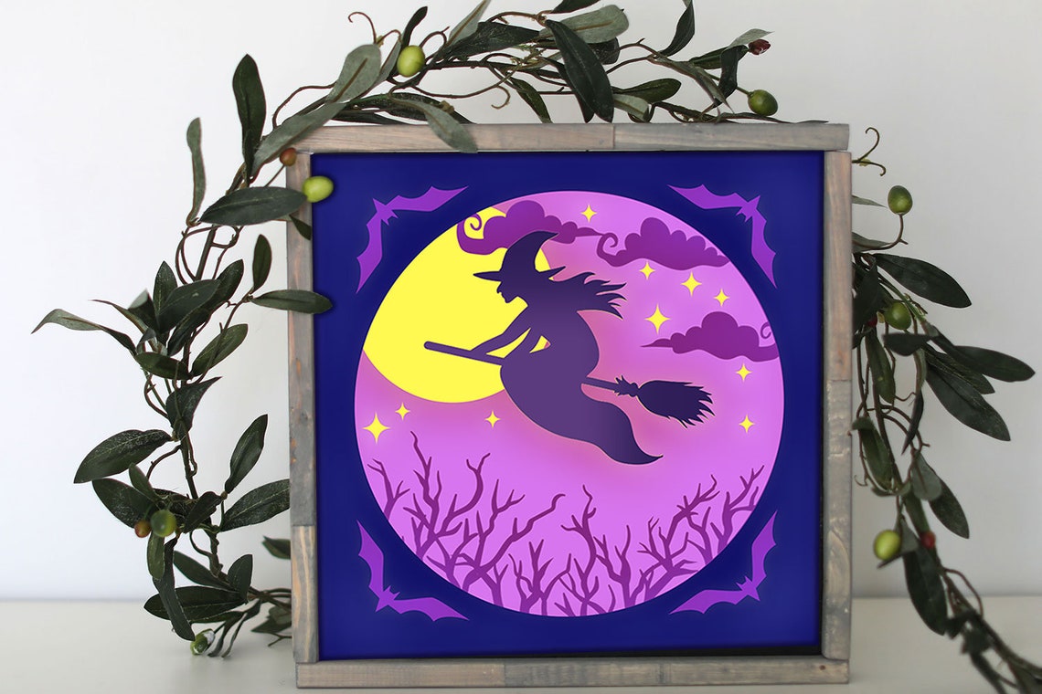 Witch Shadow Box SVG Halloween 3D Shadow Box Paper Cutting - Etsy