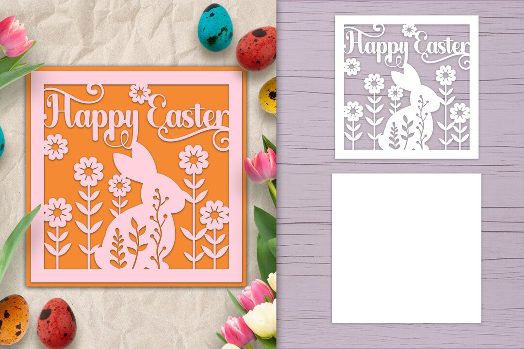 Happy Easter Papercut Card SVG, Layered 3D Card With Floral Bunny ...