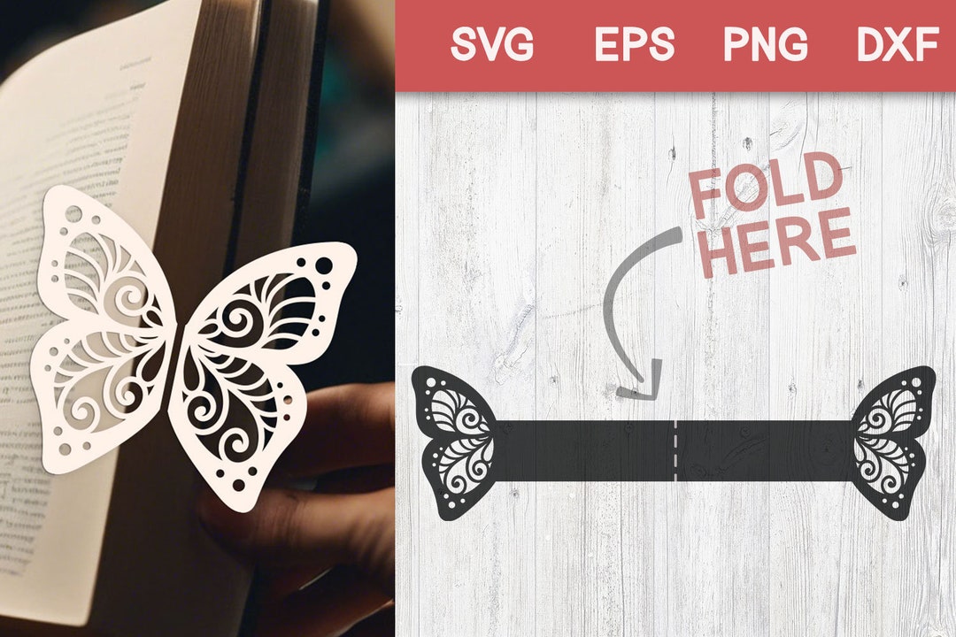 Swirly Butterfly Bookmark SVG, Foldable Bookmark Template, Paper Cut ...