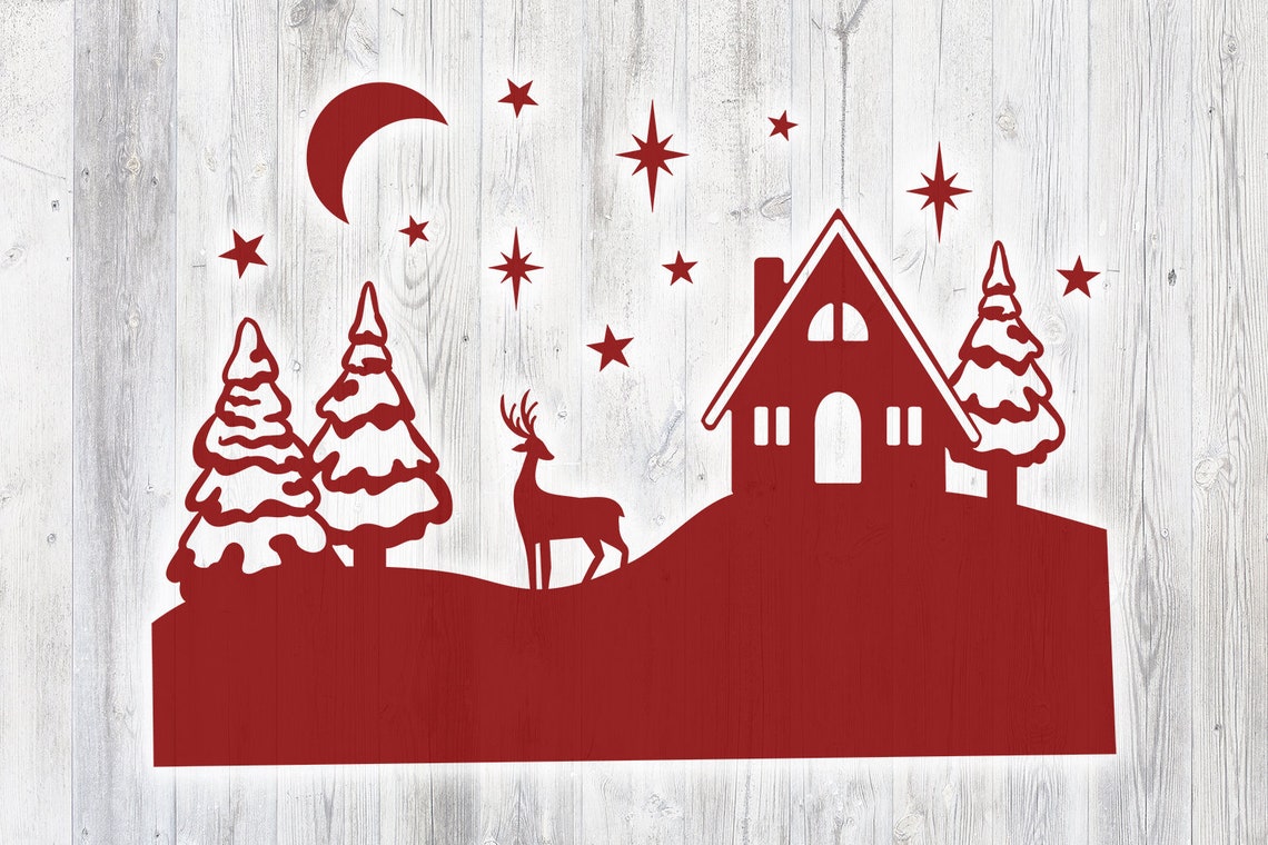 Christmas SVG Scene Christmas Scene With Cottage Winter SVG - Etsy