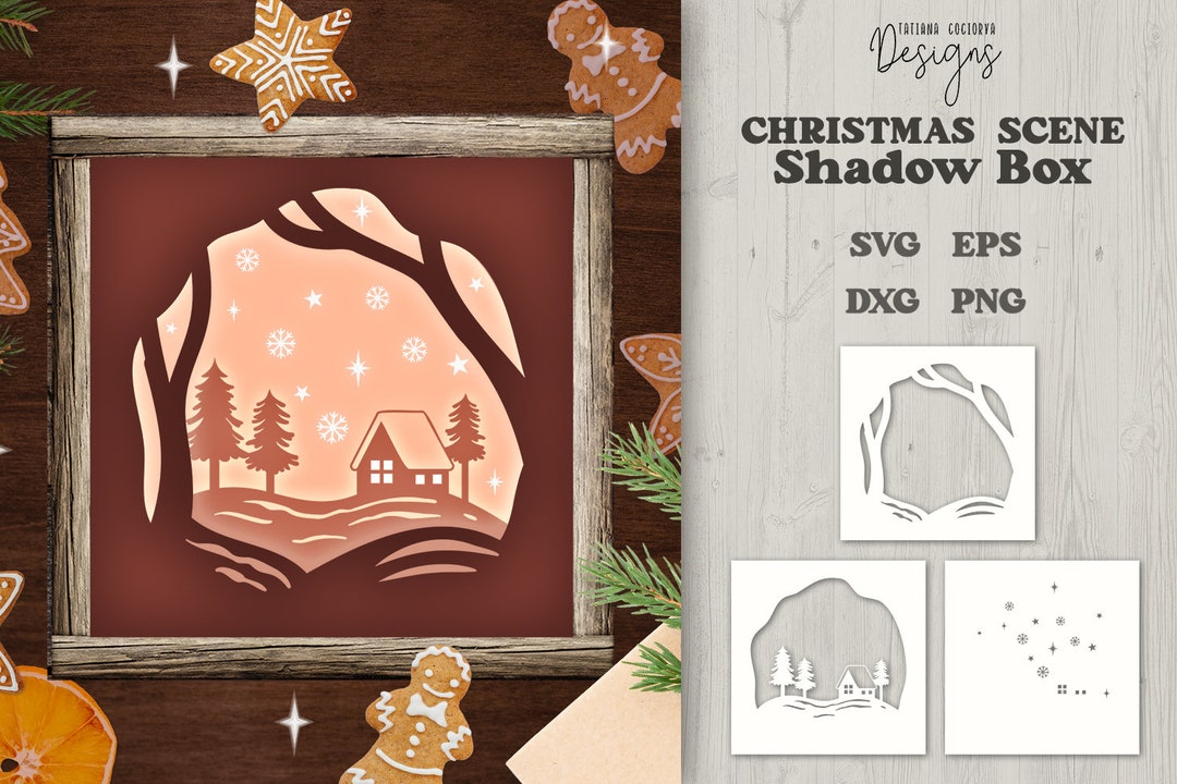 Christmas Night Shadow Box: 3D Papercut Cottage Scene (SVG, Laser Cut ...