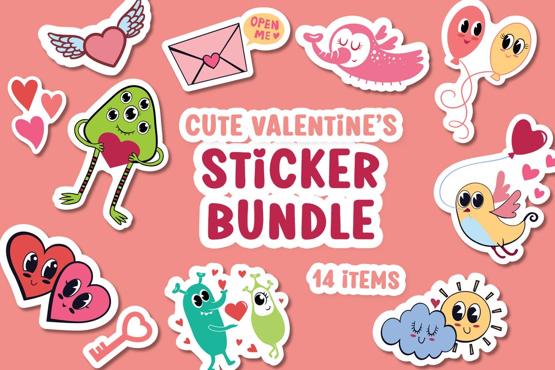 Cute Love Sticker Bundle, Love Clipart Bundle, Valentines PNG Stickers ...