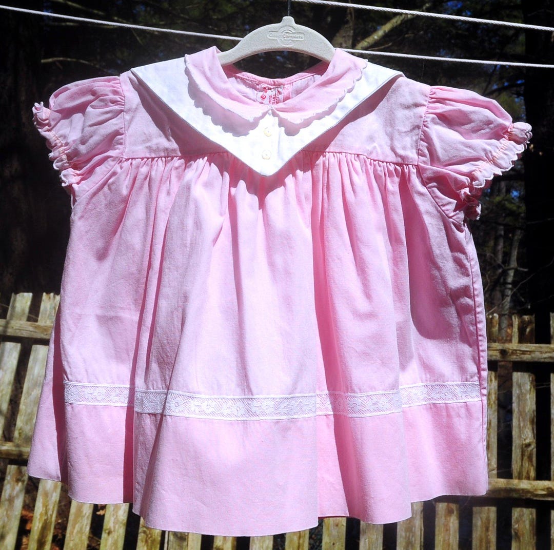 VTG Baby Girls Pink Cotton Party Dress / Decorative Sailor-style Collar ...