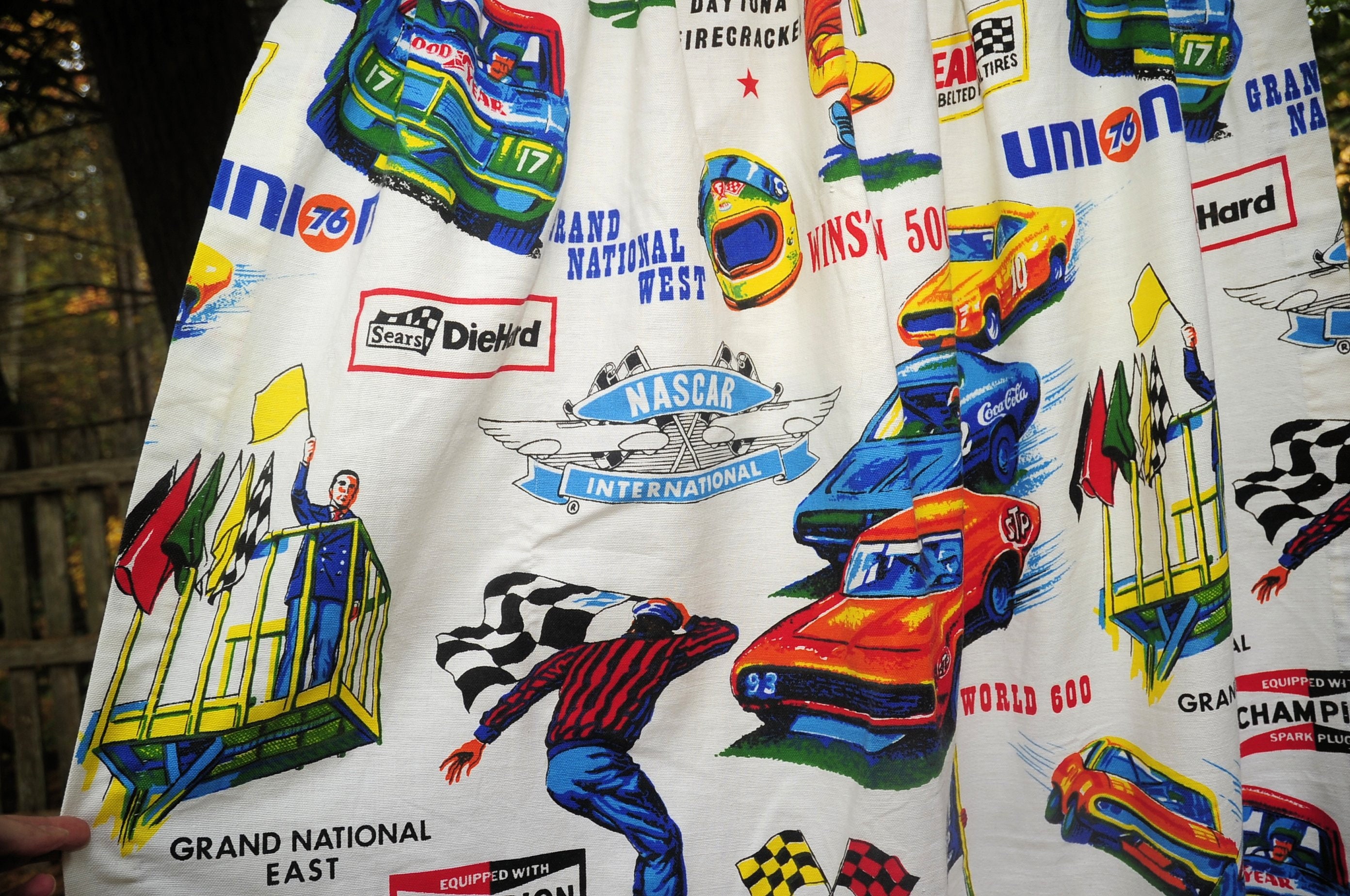 Vintage 60s 70s Sears Perma Prest NASCAR Drape PANEL 42x62 Racecars ...