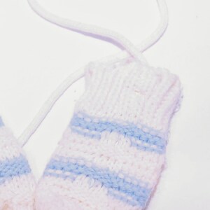 VTG 60's 70's / Blue & White Knit Mittens W/ Mitten String / Newborn, 3 ...