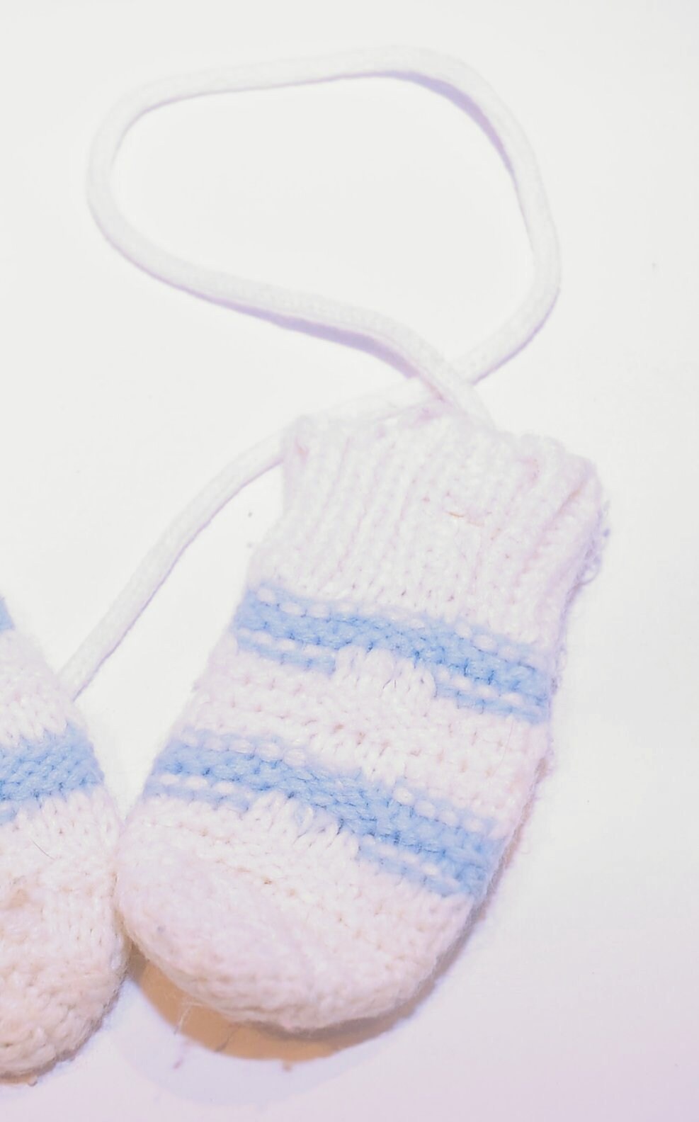 VTG 60's 70's / Blue & White Knit Mittens W/ Mitten String / Newborn, 3 ...